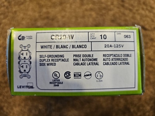 Box of 10 Leviton CR20-W 20A 125V Duplex Receptacles - White | eBay