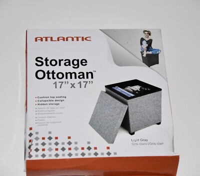 Atlantic Storage Ottoman 17x17 Square Light Grey Gray Small With Feet ...