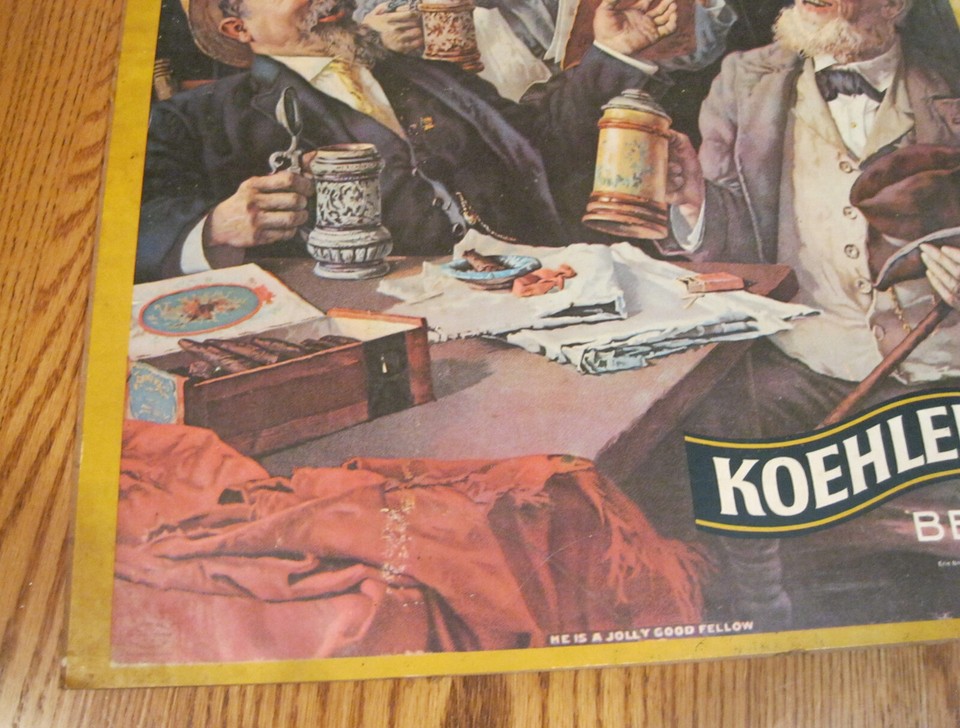 VINTAGE KOEHLER BEER ERIE BREWING CO. PAPER POSTER DISPLAY SIGN 20" X ...