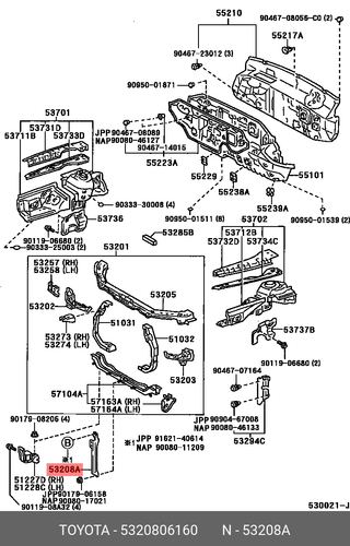 Genuine OE sub-assy stand, hood lock, 5320806160 for TOYOTA 53208-06160 ...