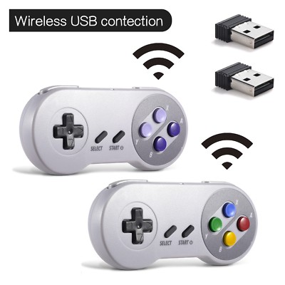 2x Wireless SNES Retro Controller Gamepad + USB receiver for PC MAC ...