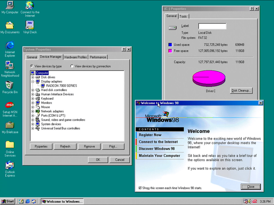 HP Windows 98 Retro Gaming PC 800Mhz CPU, 256MB+ RAM, 128GB SSD, ATI ...