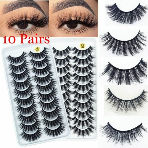 10 Pairs 3D Mink False Eyelashes Wispy Cross Fluffy Extension Eye ...