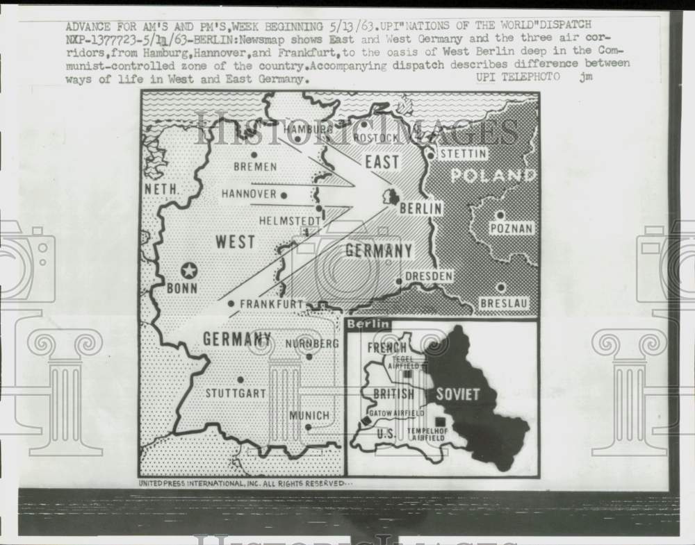 1963 Press Photo Map Showing East & West Germany and Three Air ...