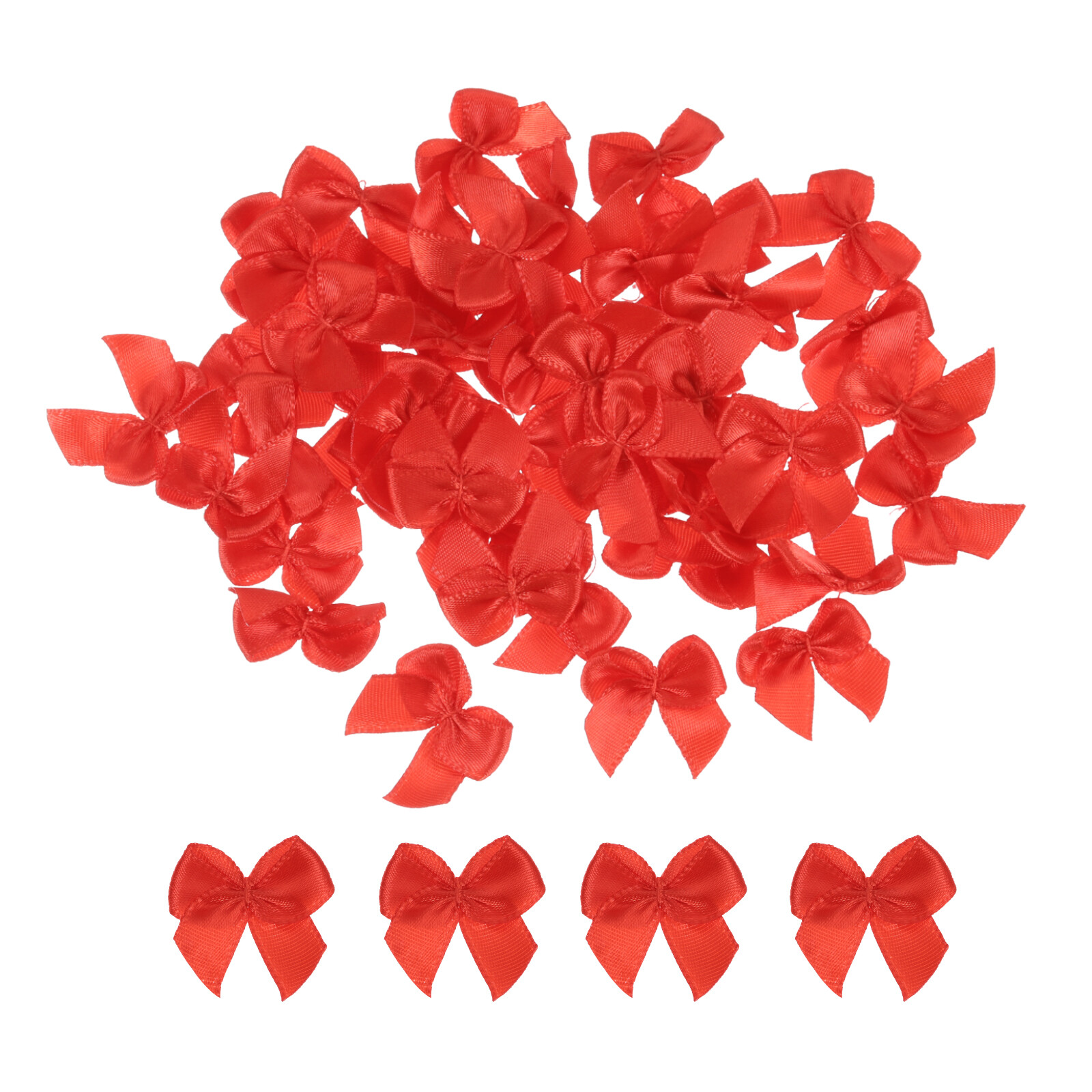 60Pcs Mini Ribbon Bow 1" Mini Fabric Satin Ribbon Flower Bows Craft DIY ...