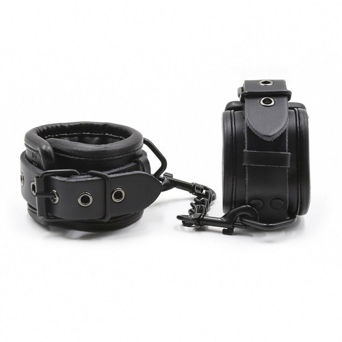 New Black Binding PU Leather Padded Handcuffs Ankle Cuffs Wrist Lock ...