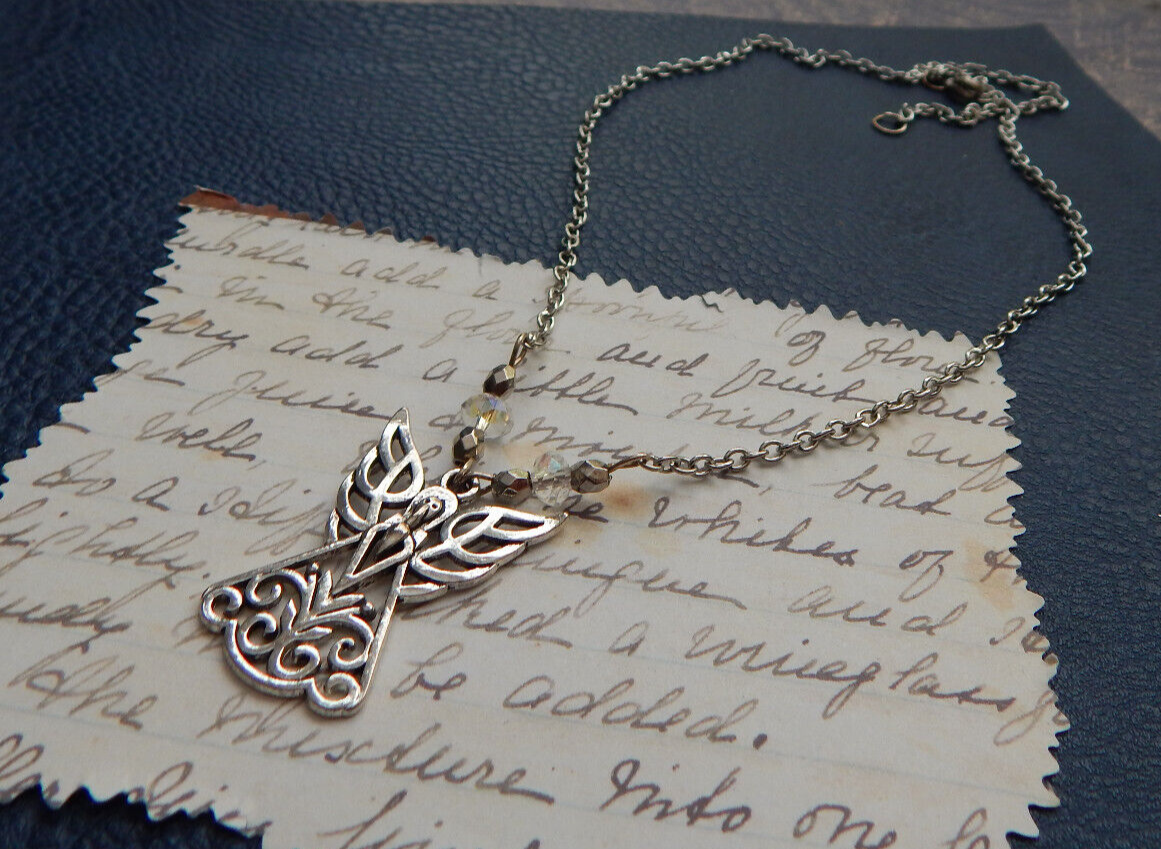 Guardian Angel Pendant Necklace Silver Jewelry Protection Handmade ...