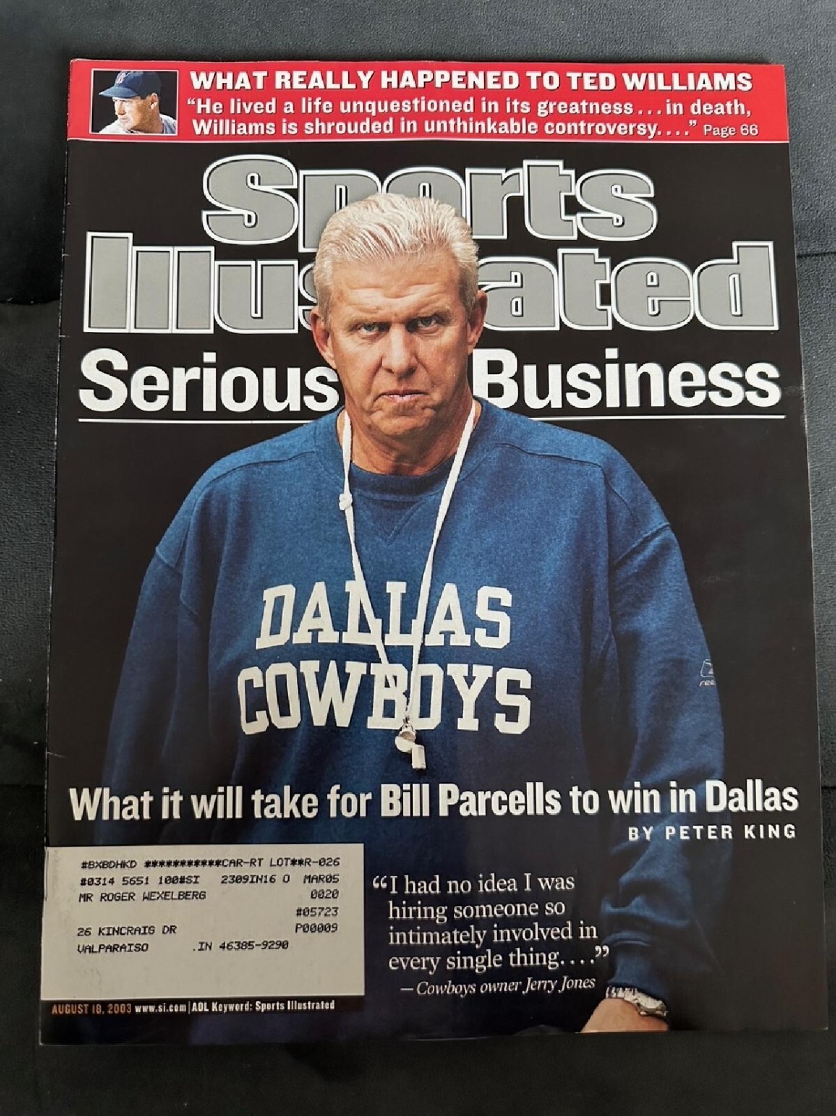 Bill Parcells Sports Illustrated, August 18, 2003 | eBay