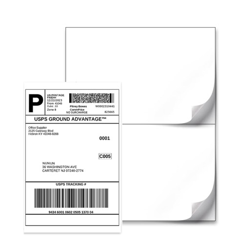 Premium 8.5x5.5 Half Sheet Shipping Labels 2 per Sheet Matte White Self ...