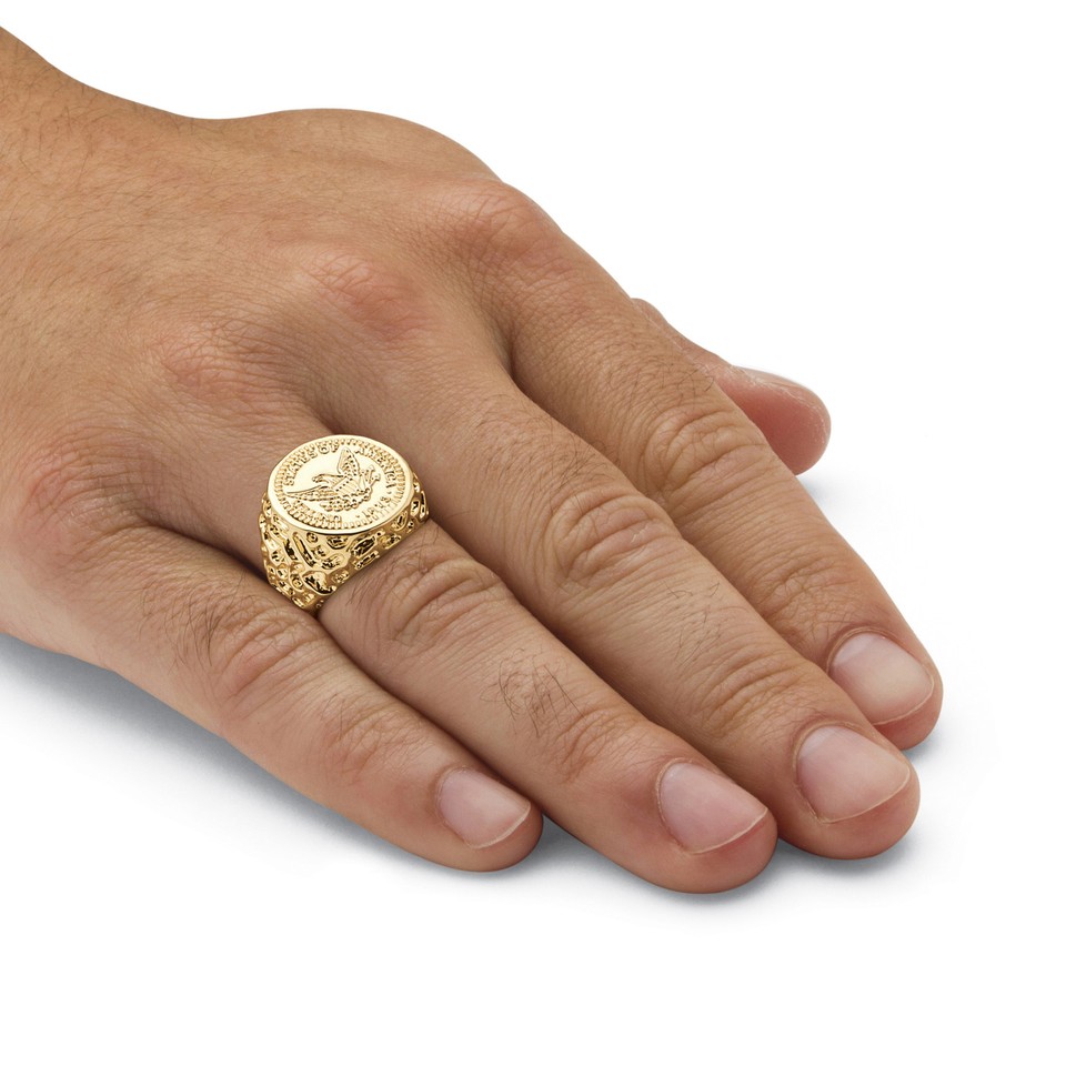 Men's Gold-Plated American Eagle Coin Replica Nugget-Style Ring | eBay