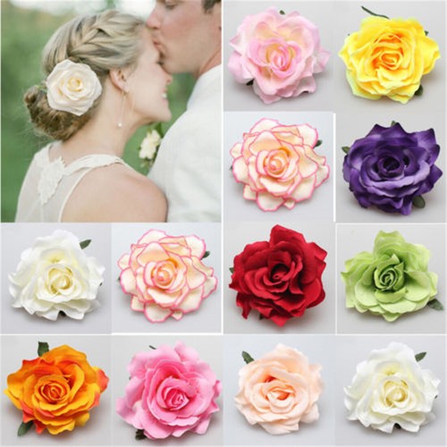 Femmes Rose Flower Hair Clip Corsage Solid Headwear Head Accessory ...
