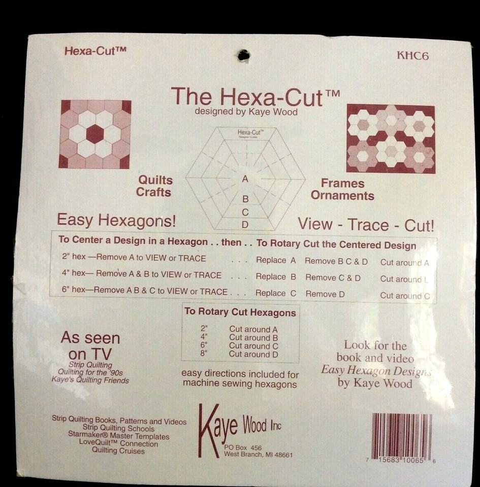 Hexa-Cut Template Kaye Wood New Photomats Six Sides Applique Quilting ...