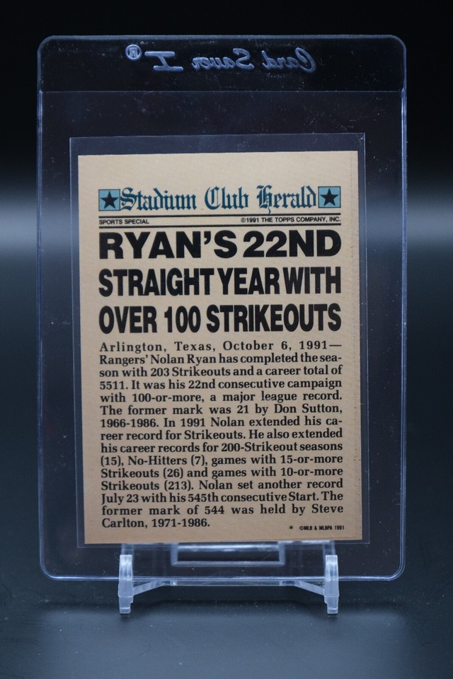 Nolan Ryan 1991 Stadium Club Members Only 100 Strikeouts | eBay