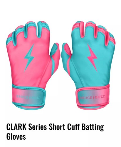 New - Bruce Bolt MAX CLARK Short Cuff Batting Gloves Pink/Teal YOUTH ...