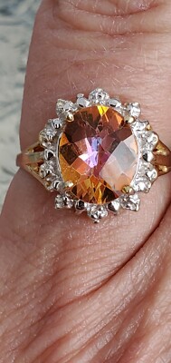 Azotic Mystic Topaz Labcreated Oval Cut Ring 10kt Solid Yellow Gold | eBay