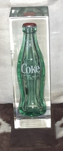 Coca-Cola Bottle Encased in Acrylic Block Sculpture Coke Art w/Wooden ...