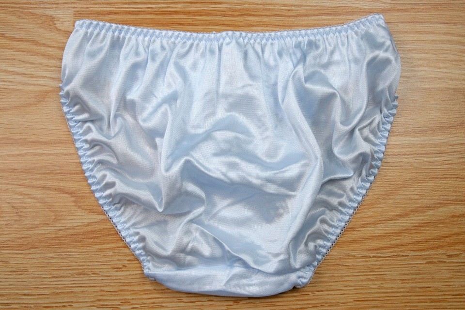 VINTAGE JAPANESE NYLON SHINY SLIPPERY PRETTY CUTE LIGHT BLUE PANTY ...