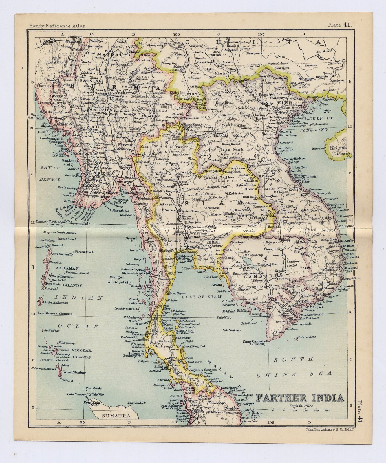 1912 ANTIQUE MAP OF SIAM THAILAND VIETNAM / VERSO MAP OF SINGAPORE ...