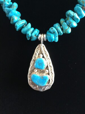 Turquoise nugget neckalce with original signed sterling turquoise ...