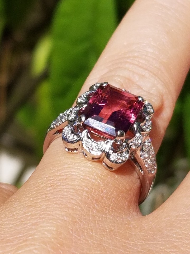 Beautiful Pink Tourmaline Diamond Frame 18k gold ring | eBay