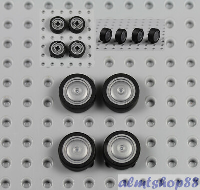 LEGO - 4x Wheel Flat Silver 11mm x 6mm Smooth Hubcap Black Tire Solid ...