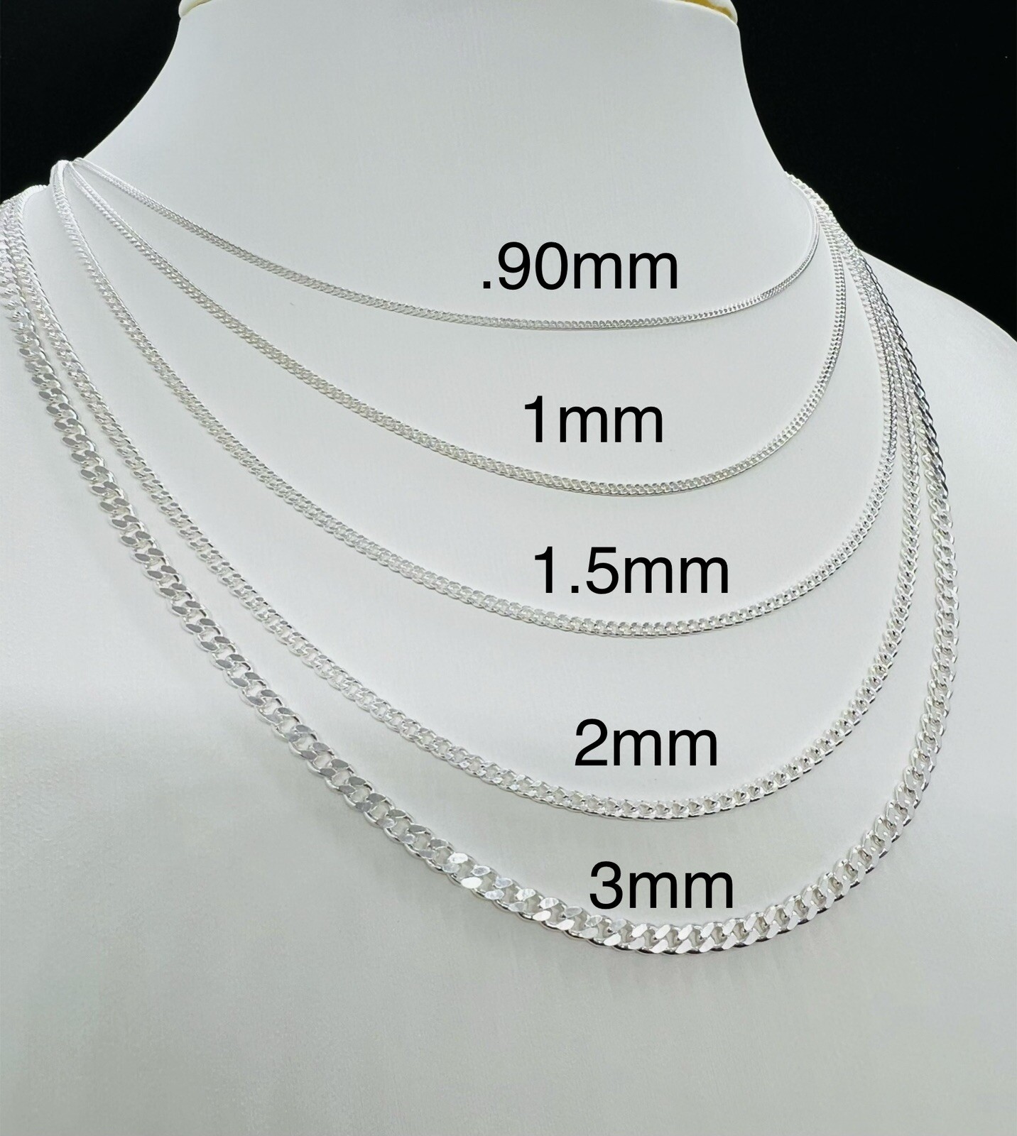 925 Sterling Silver Curb Cuban Link Chains Men's/Women's 1mm -3mm ...
