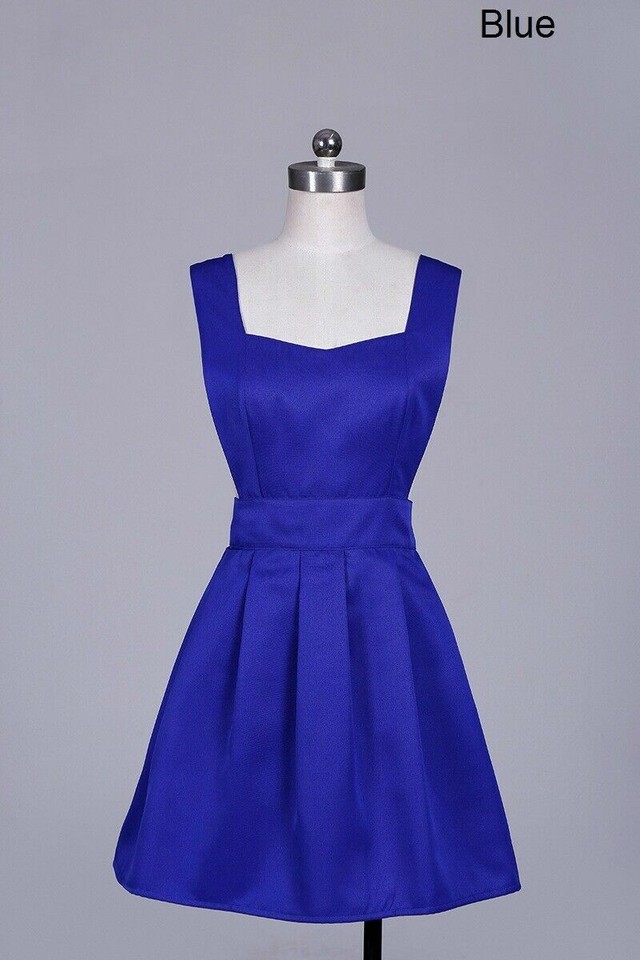 Lady Bib Apron Solid Pocketed Pleated Waitress Uniform Home Workwear ...