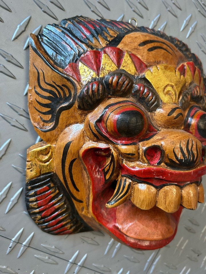 Wooden Barong Mask Dragon Demon Monster Bali Monkey Hand Carved Decor ...