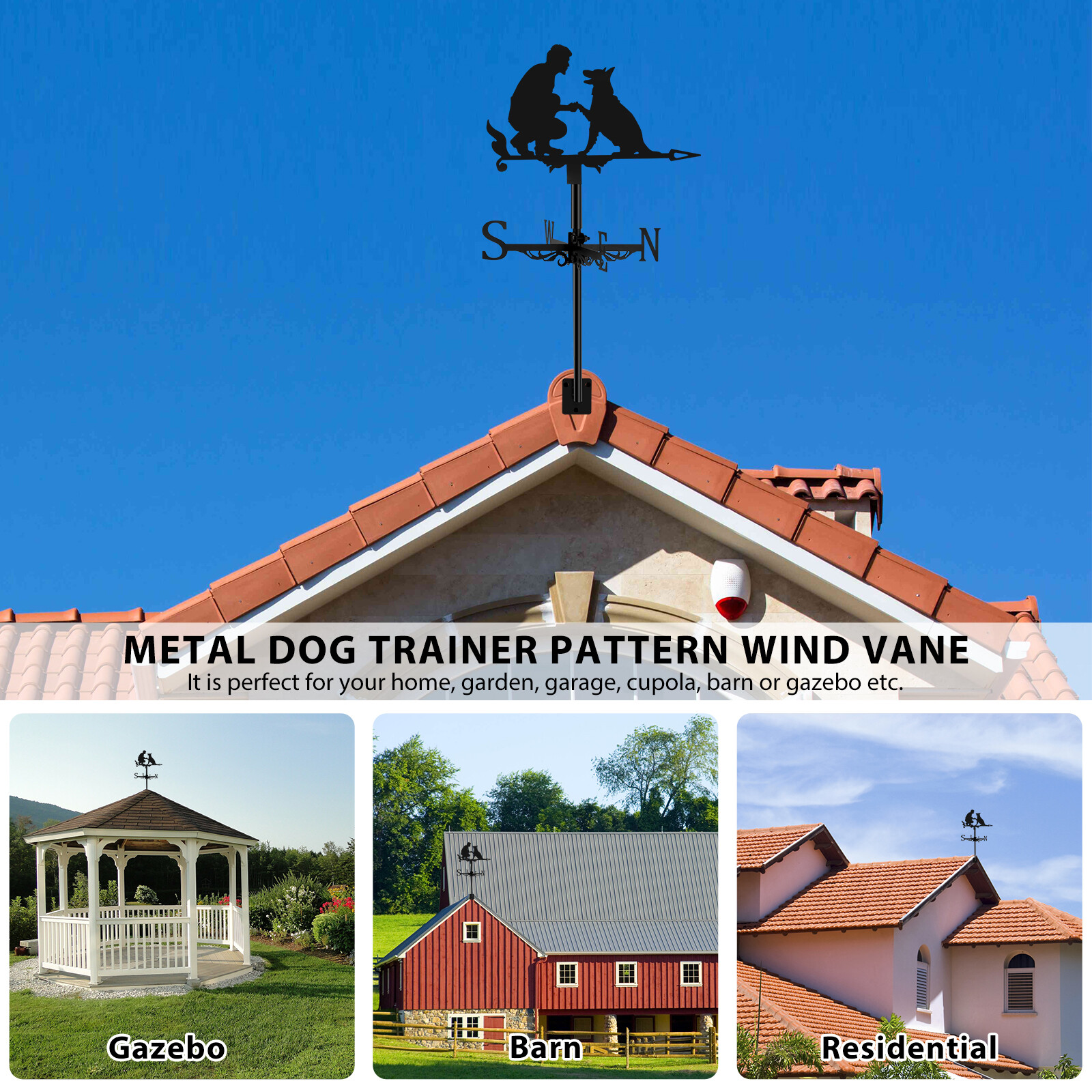 Weather Vane Heavy-Duty Metal Wind Direction Decorative Creative Dog ...