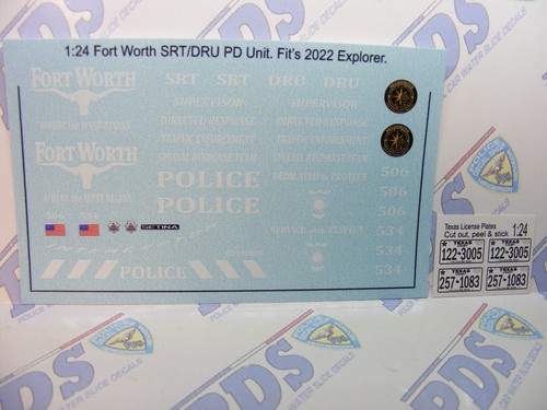 Fort Worth TX Police SRT/DRU Unit 1:24 Water Slide Decals For Black '22 ...