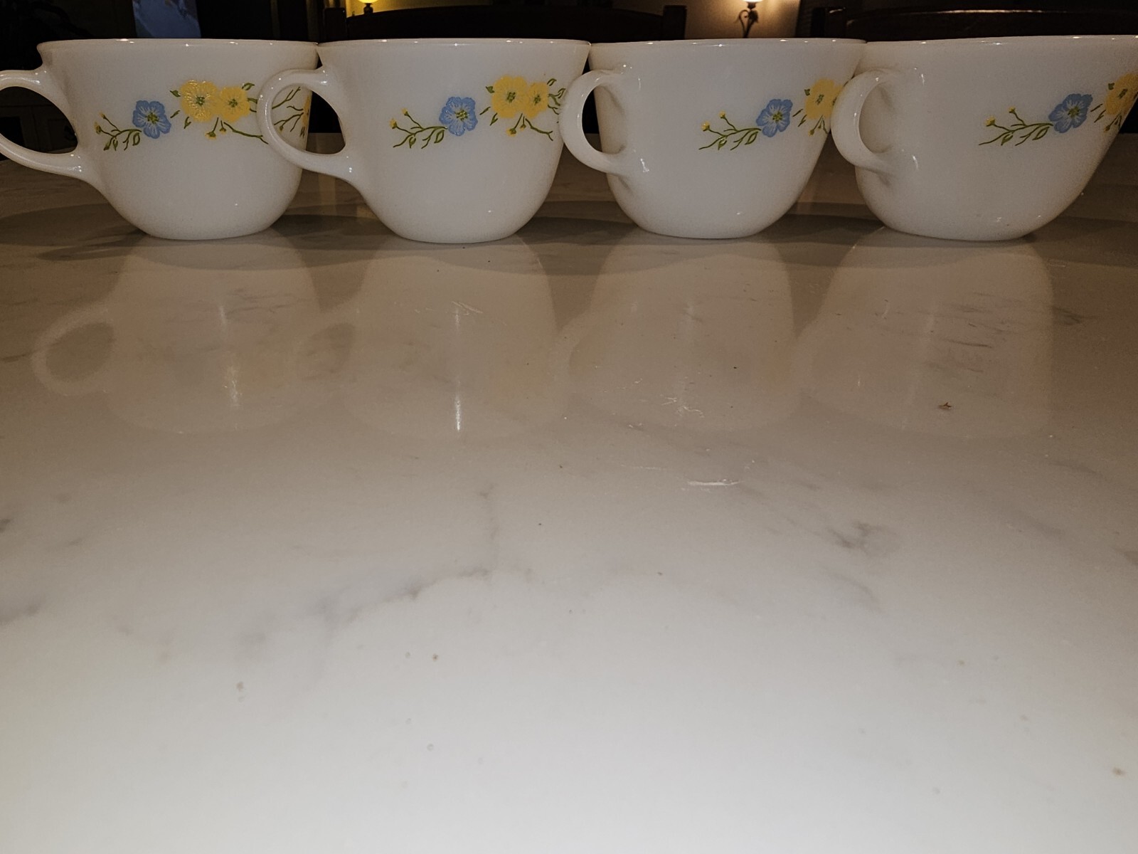 Pyrex Flirtation Yellow Blue Flowers Butterfly Coffee Tea Cups 1970's ...
