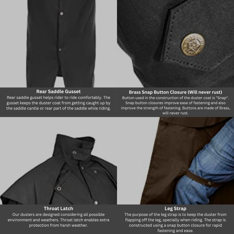 Unisex Duster Oilskin Coat Jacket Cotton Waterproof Black|Brown|Olive ...