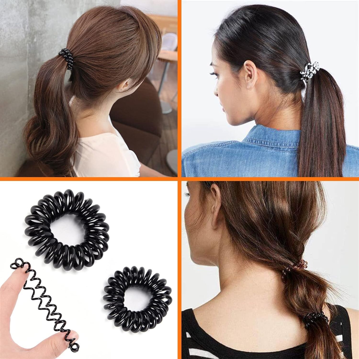 10 Hair Bobbles Spiral Coil Elastic Tie Wired Bands Stretchy Plastic ...