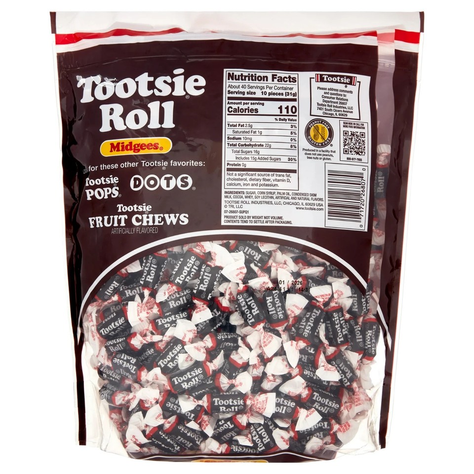 Tootsie Roll, Midgees Chocolate Candy, 43.1 oz (400 Pieces), Peanut ...