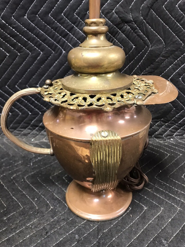 Vintage Unique 18” Brass Copper Rustic Table Lamp Pitcher Coffee Tea ...