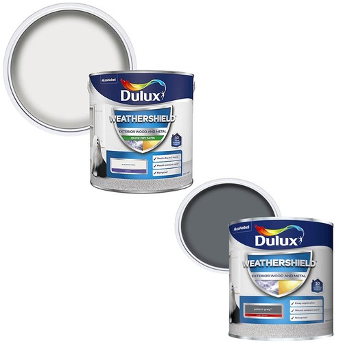 Dulux Weather Shield Quick Dry Exterior Satin Paint White & Grey 750ml ...
