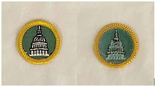 VINTAGE GIRL SCOUT "MY GOVERNMENT" PATCH-1963 CADET-YELLOW/GOLD BORDER ...