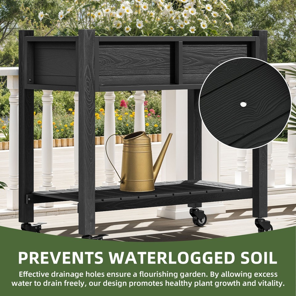 YINTATECH 34" Raised Bed Kit Flower Pot 4 Swivel Caster Double Layer ...