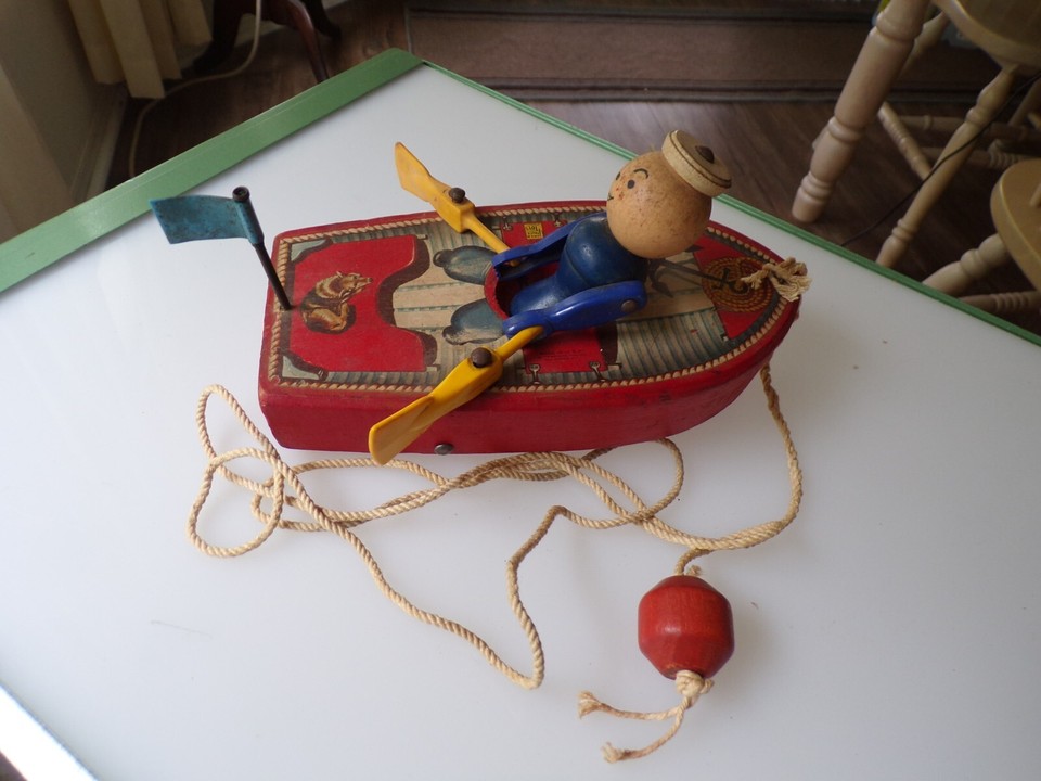 FISHER PRICE WOOD ROWBOAT STRING PULL TOY #730 | eBay