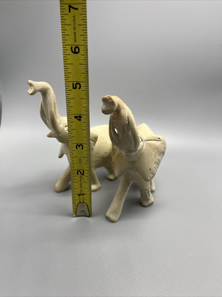 VTG Pair 2 Hand Carved Limestone Elephant Figurines Statue Decor | eBay
