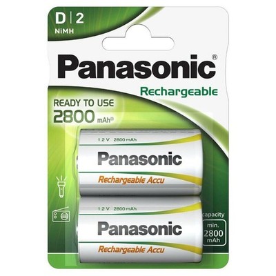2 Panasonic Rechargeable D Ready To Use Batteries 2800Mah Nimh 1.2V 2Bl ...