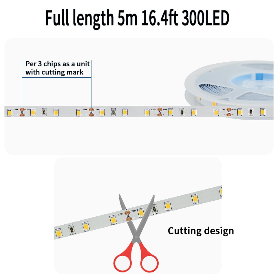 2*16.4FT LED Strip Light 6500K Super Bright 24V Dimmable Strip Light ...