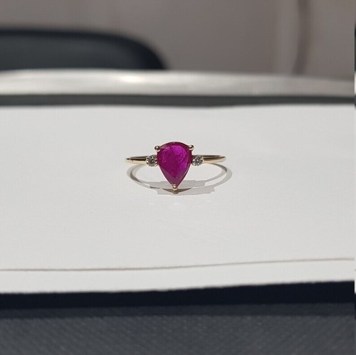 14k Gold Finish Silver Natural Red Ruby Diamonds Solitaire Women ...