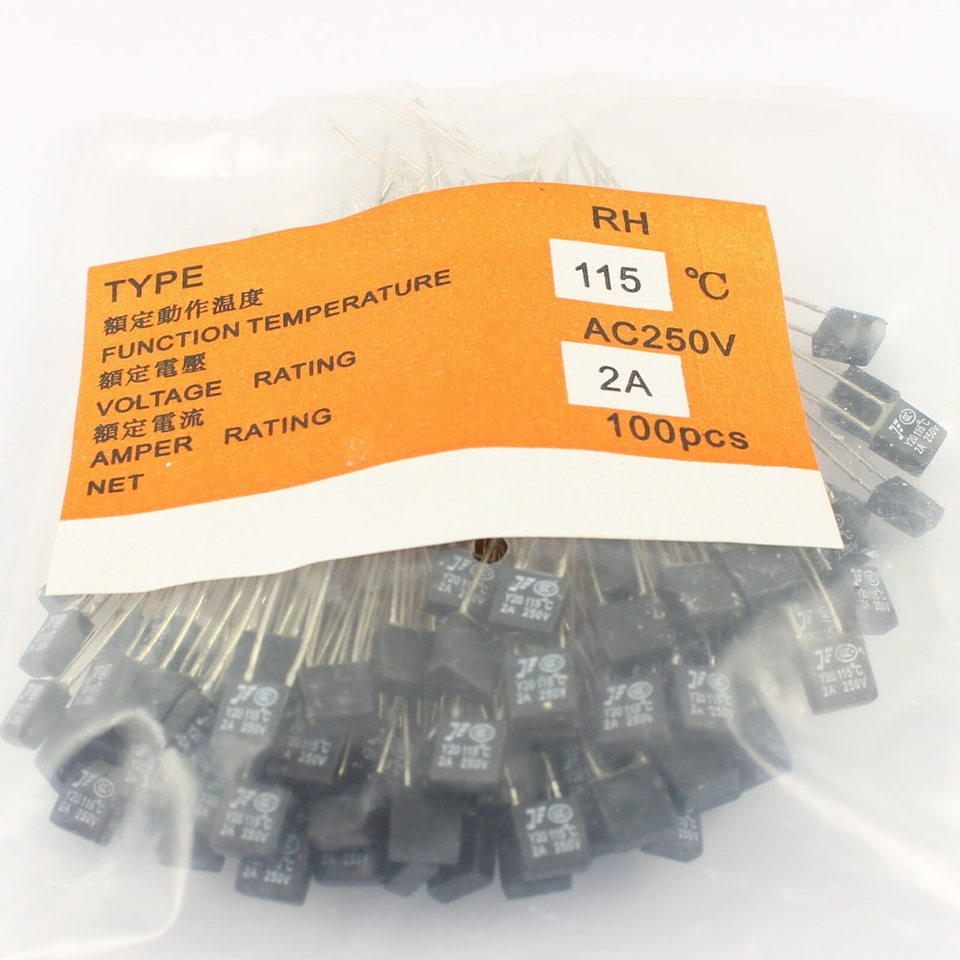 10pcs RH Thermal Fuse 115 Degree 250V 2A Black Square Temperature ...