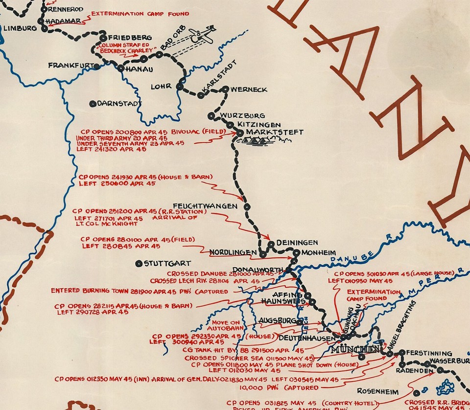 1945 20th Armored Division Route Map of Europe CCA World War II Wall ...