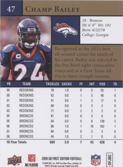 2009 Upper Deck First Edition Champ Bailey #47 for sale | eBay