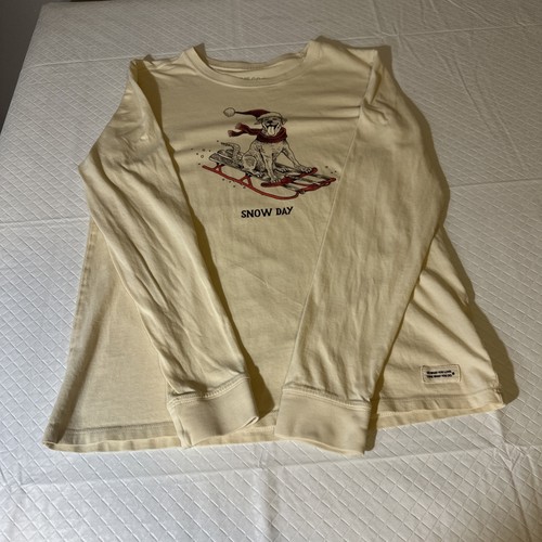 Life is Good Crusher Tee Long Sleeve Women’s Sz Med Snow Day Dog Sled ...