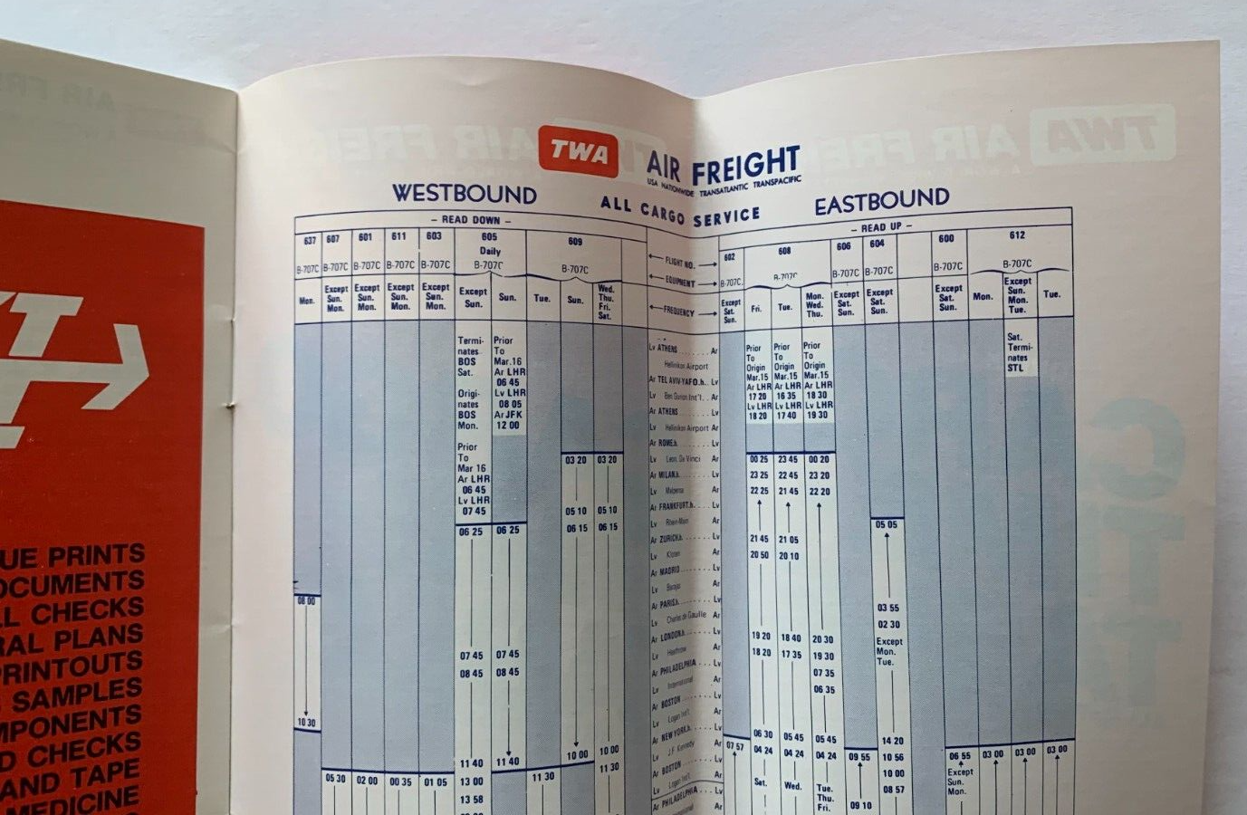 Vintage Feb 1975 TWA Airlines Cargo Air Freight Timetable Brochure ...