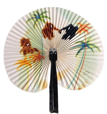 Chinese Paper Folding Fan with Elephants, Metal Handle Vintage | eBay