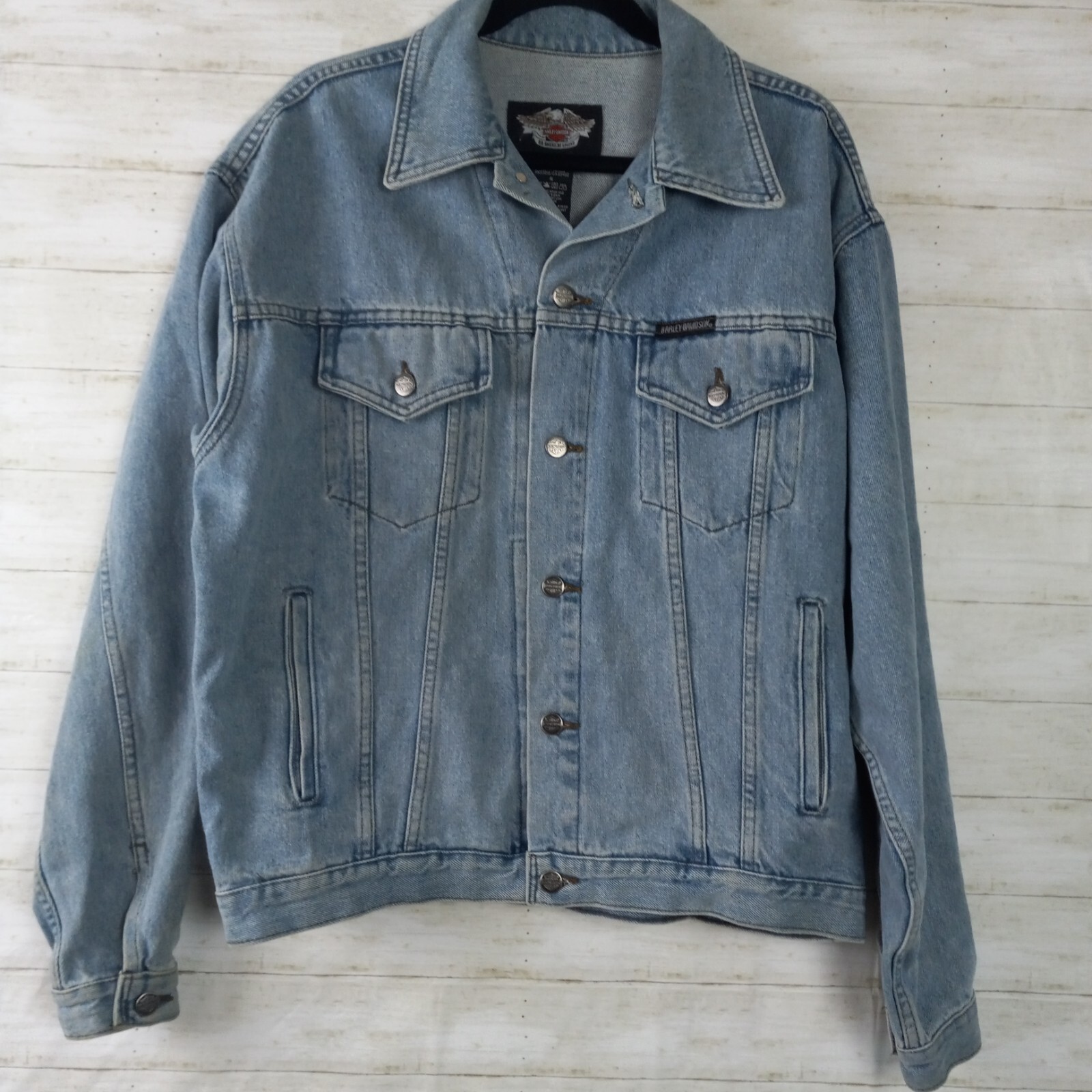 Harley-Davidson Denim Jean Trucker Jacket VTG Embroid… - Gem